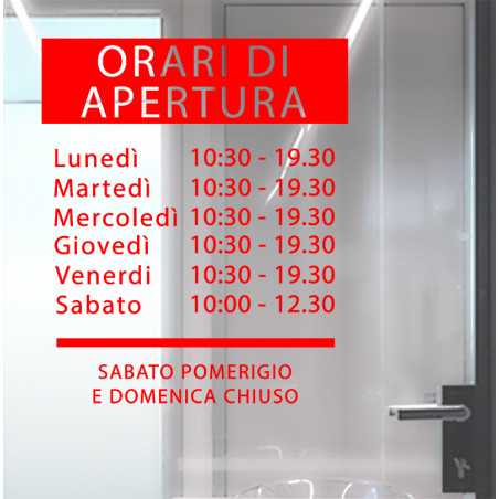 Adesivo Negozio Vetrina Orari di Apertura Vinile Elegant